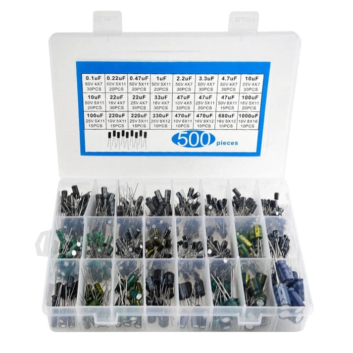 500PCS Electrolytic Capacitor Assortment Kit 24 Value Capacitor Kit 0.1uF – 1000uF Capacitor ...